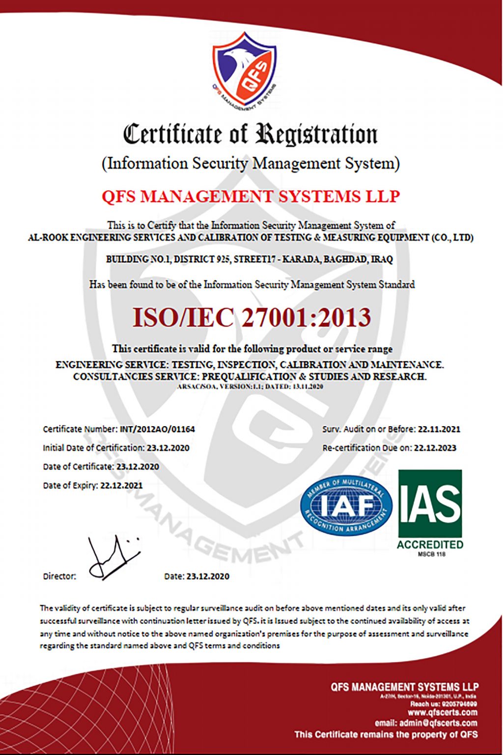 Certificate – ALROOK COMPANY